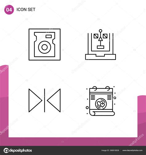 Mobile Interface Line Set Pictograms Disk Horizontal Coding Flowchart Letter Stock Vector Image