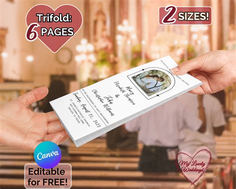 Editable Catholic Wedding Program Template White Trifold Full Mass
