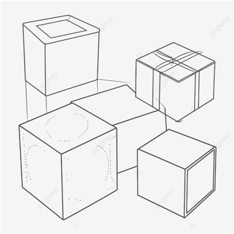 다섯 가지 색상의 사각형 상자 색칠 페이지 개요 스케치 드로잉 벡터 3d 상자 그리기 3d 상자 개요 3d 상자 스케치