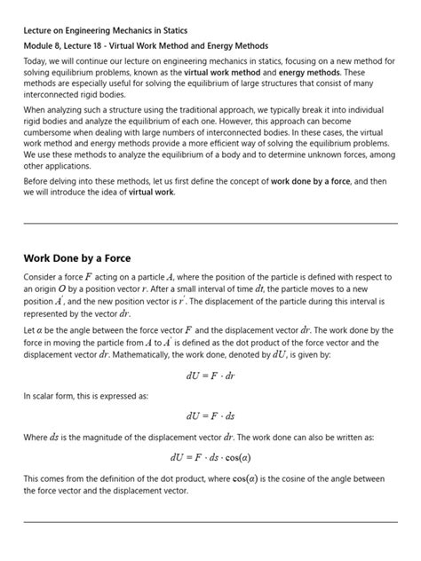 13 Virtual Work Pdf Force Euclidean Vector