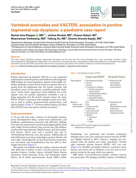 Pdf Vertebral Anomalies And Vacterl Association In Pontine Tegmental