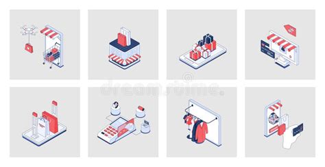 Shopping Concept Of Isometric Icons In 3d Isometry Design For Web Stock Vector Illustration