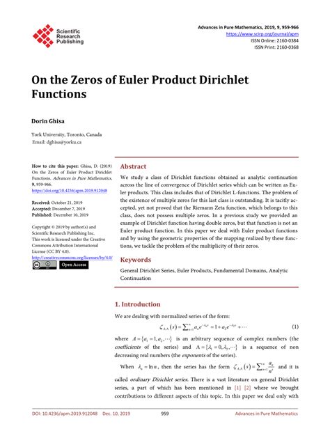 pdf on the zeros of euler product dirichlet functions