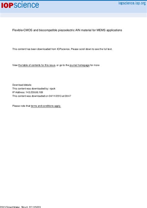 Pdf Flexible Cmos And Biocompatible Piezoelectric Aln Material For Mems Applications