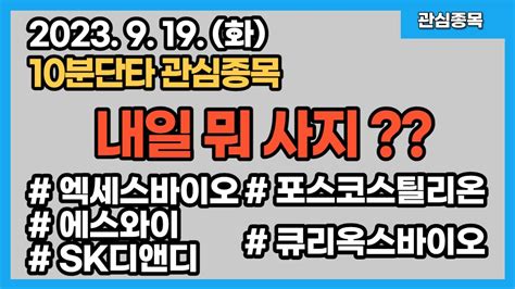 오늘의관심종목 큰 테마 없이 흘러가는 시장 개별종목을 잘 노려봅시다 엑세스바이오 포스코스틸리온 에스와이 Sk디앤디 큐리옥스바이오시스템즈 Youtube