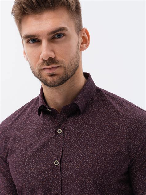 Mens Shirt With Long Sleeves Dark Red K634 Mens