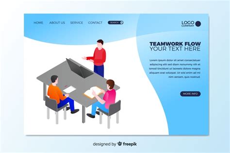 아이소 메트릭 팀워크 방문 페이지 템플릿 무료 벡터