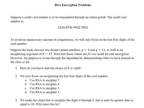 Solved Rsa Encryption Problems Suppose A Credit Card Number Chegg