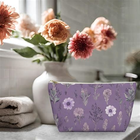 Lavender Purple Floral Accessory Makeup Pouch W T Bottom Cute School