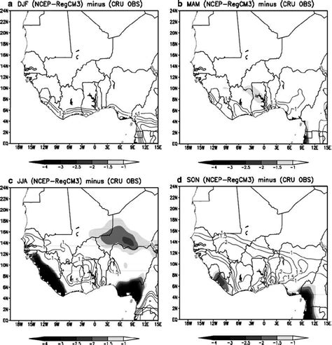A D Shows The Differences Between Precipitations From Ncep Regcm3