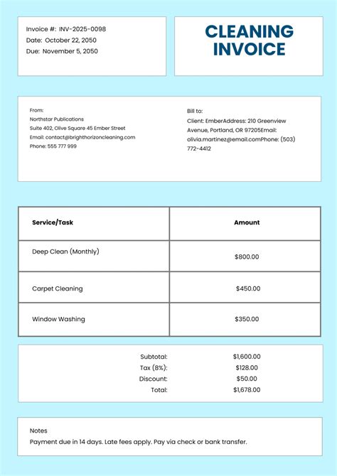 Free Cleaning Service Invoice Template To Edit Online