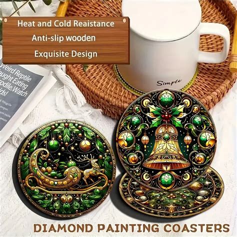 Christmas Pattern Wooden Coaster Set Temu Colombia Wooden Coasters