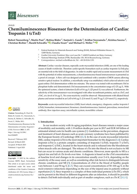 Pdf Chemiluminescence Biosensor For The Determination Of Cardiac Troponin I Ctni