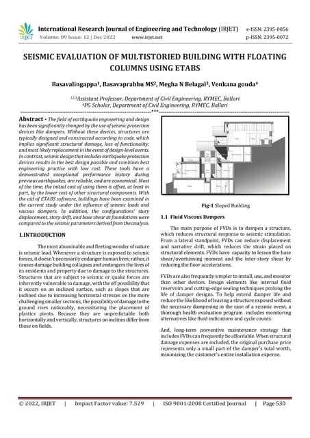Seismic Evaluation Of Multistoried Building With Floating Columns Using Etabs Pdf