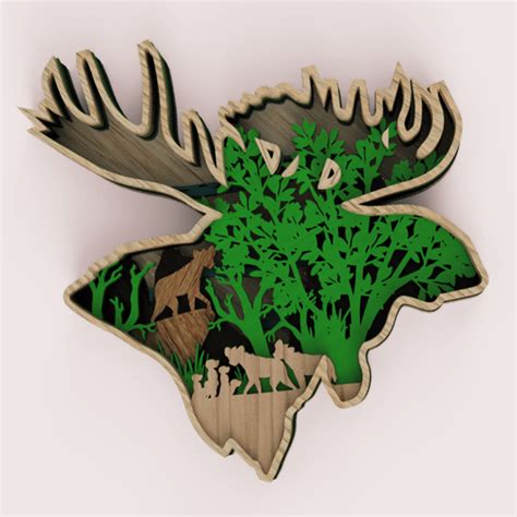 Layered Moose Forest Scene Laser Cut Design Mellowpine