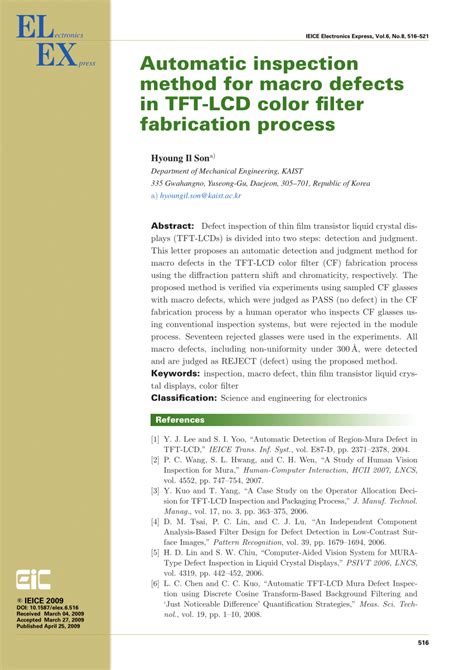 pdf automatic inspection method for macro defects in tft lcd color