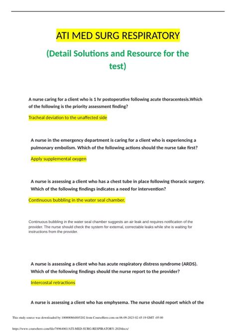 Ati Med Surg Respiratory 2023 With Ans Bsn Stuvia Us