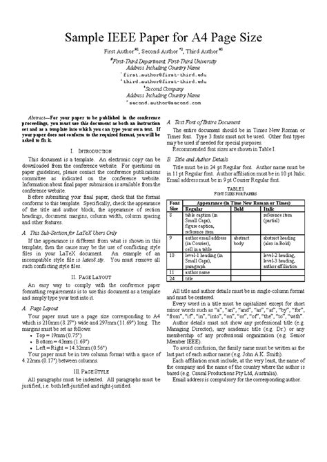 Ieee Paper Word Template A4 V3 Sample Ieee Paper For A4 Page Size First Author 1 Second