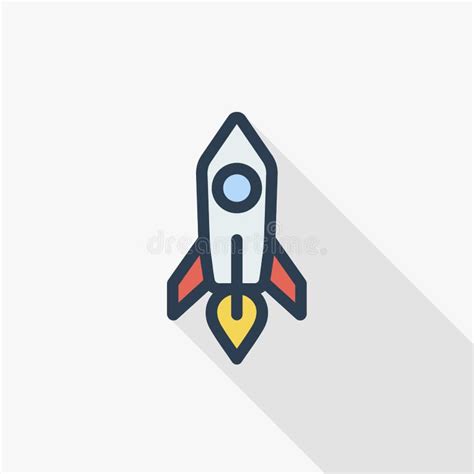 Startup Rocket Launch Thin Line Flat Color Icon Linear Vector Symbol Colorful Long Shadow