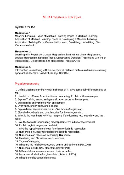 Ml Ia1 Syllabus And Prac Ques Ml Ia1 Syllabus And Prac Ques Syllabus For