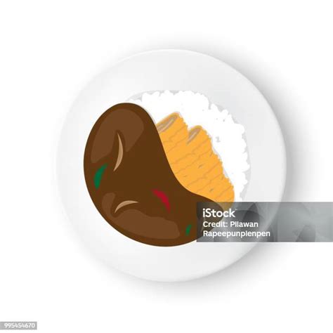 현실적인 요리 일본 음식와 카레 밥과 튀김 돼지고기 싱 싱 벡터 일러스트 배경입니다 건강한 생활방식에 대한 스톡 벡터 아트 및 기타 이미지 건강한 생활방식 고기 그릇