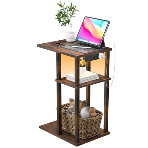 Outonlife C Shaped End Table With Charging Station Small Side Tables