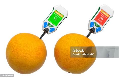 자몽질과 질산염 테스터 자몽 정상 범위 및 표준보다 높은 질산염 수준의 측정 흰색 배경에서 격리된 3d 렌더링 0명에 대한 스톡 사진 및 기타 이미지 Istock