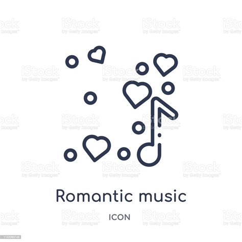 디스코 텍 개요 컬렉션에서 선형 낭만적 인 음악 아이콘입니다 얇은 라인 낭만적 인 음악 벡터 흰색 배경에 고립 낭만적 인 음악 유행 그림 0명에 대한 스톡 벡터 아트 및