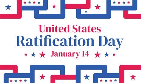 미국 비준의 날은 1 월 14 일에 기념되며 별과 타이포그래피로 애국적인 디자인을 기념합니다 1월에 대한 스톡 벡터 아트 및