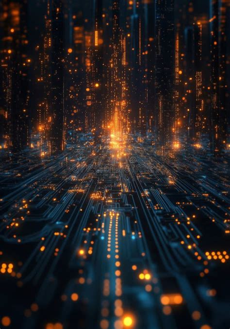 Dark Blue Color Abstract Digital Technology Circuit Board Chip Glowing Light In The Dark