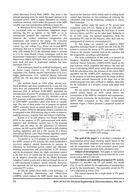 Adaptive Maximum Power Point Tracking Using Neural Networks For A