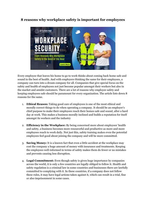 Ppt 8 Reasons Why Workplace Safety Is The Need Of The Hour Powerpoint