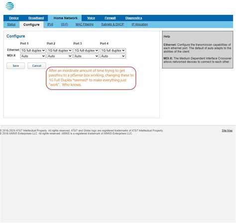 My Atandt Gigabit Fiber Bgw320 500 Ip Passthru Settings For Pfsense R