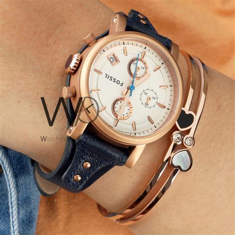 Fossil Chronograph Watch Blue Leather Strap Watches Prime