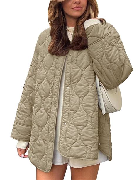 Flygo Womens Oversized Quilted Lightweight Jacket Button Down Puffer