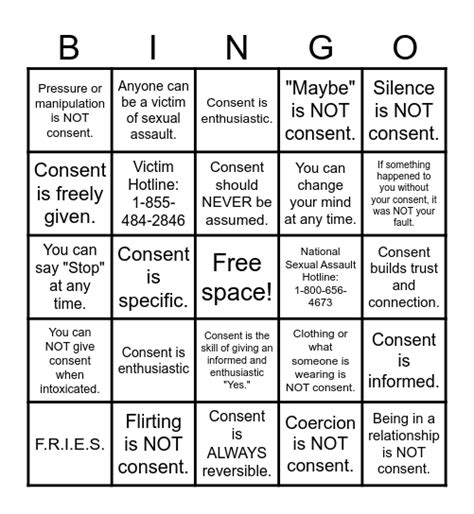 Consent Bingo Bingo Card