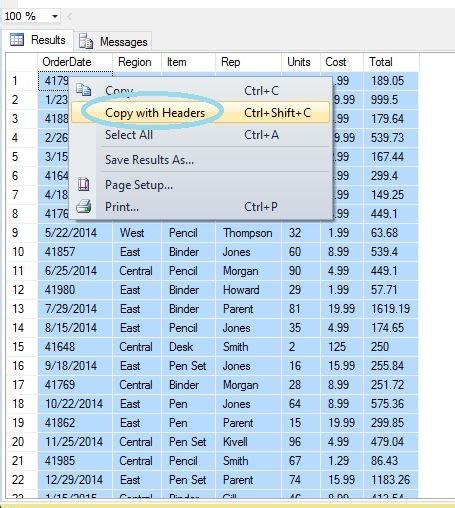 Sql Table Structure To Excel File