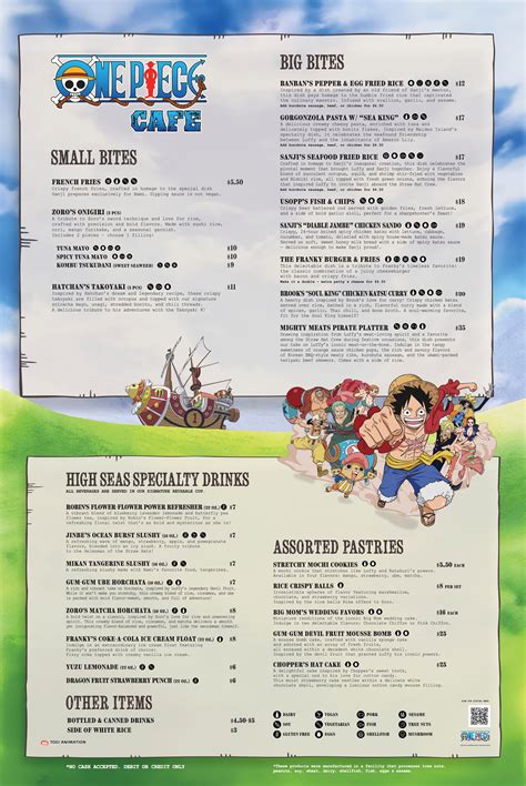 Menu Las Vegas One Piece Cafe
