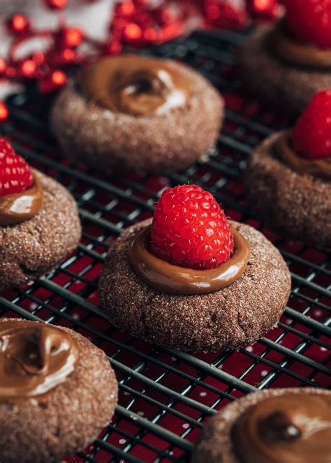 Chocolate Thumbprint Cookies With Raspberries Striped Spatula