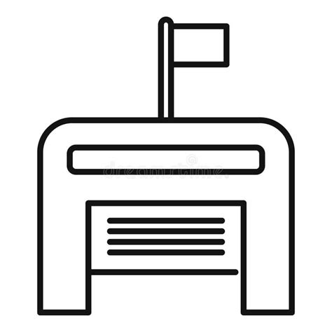 Checkpoint Building With Open Barrier And Waving Flag Line Icon Stock