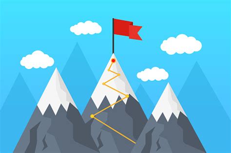 산 꼭대기에 있는 깃발 비즈니스 개념 산 목표 달성 승리 플랫 스타일 벡터 그림 0명에 대한 스톡 벡터 아트 및 기타 이미지 0명 3차원 형태 개념 Istock