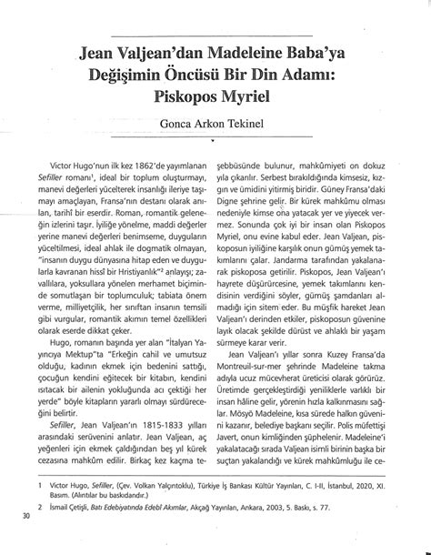 Pdf Jean Valjeandan Madeleine Babaya Değişimin Öncüsü Bir Din Adamı