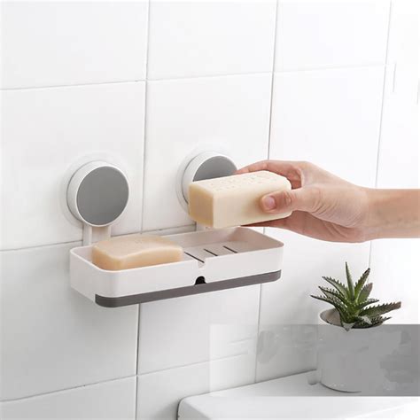 Adhesive Wall Mounted Plastic Soap Holder With Drain Holes Stora