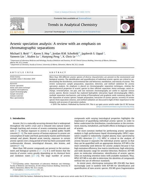 Pdf Arsenic Speciation Analysis A Review With An Emphasis On