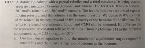 Solved D12 A Distillation Column With A Partial Reboiler