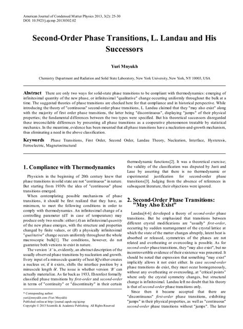 Pdf Second Order Phase Transitions L Landau And His Successors