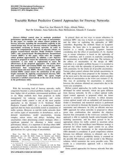 Pdf Tractable Robust Predictive Control Approaches For Freeway Networks