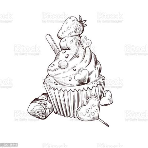 2 월 14 일에 엽서 달콤한 선물과 사탕 벡터 일러스트 라즈베리와 초콜릿 롤리팝을 얹은 컵케이크나 머핀을 곁들인 성 발렌타인 데이 휴일 인사말 카드 개성 개념에 대한 스톡