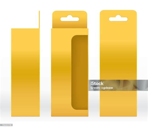 매달려 상자 골드 창 모양 포장 템플릿 빈 잘라 디자인 제품 패키지 선물 상자 골드 박스 포장 종이 크래프트 골판지 패키지에 대한 고급 빈 상자 황금 템플릿 0명에 대한