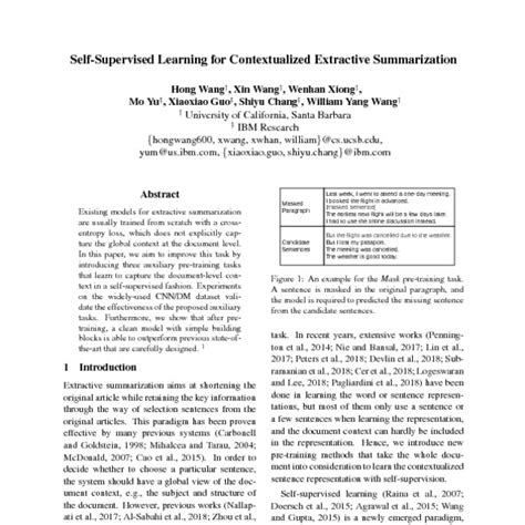 Self Supervised Learning For Contextualized Extractive Summarization Acl Anthology
